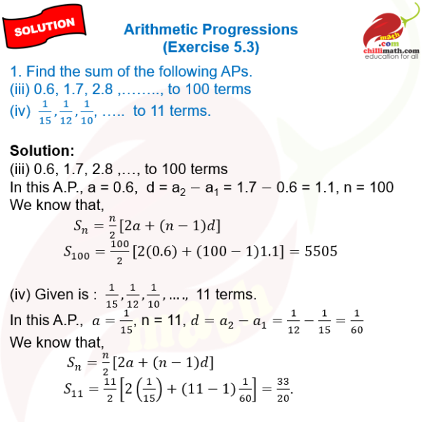 Ncert Solutions Class 10 Chapter 5 Arithmetic Progressions Exercise 5.3 ...