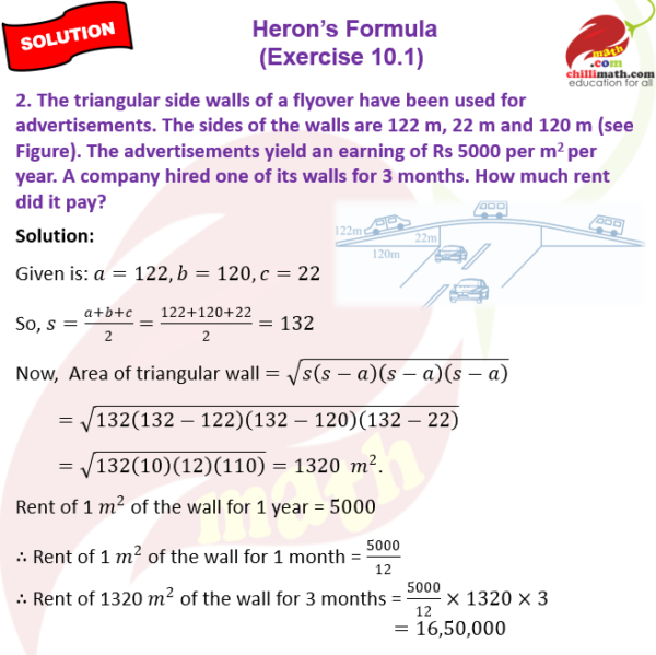 Ncert Solutions Class 9 chapter 10 Heron’s Formula Exercise 10.1 Question 2 – chillimath.com